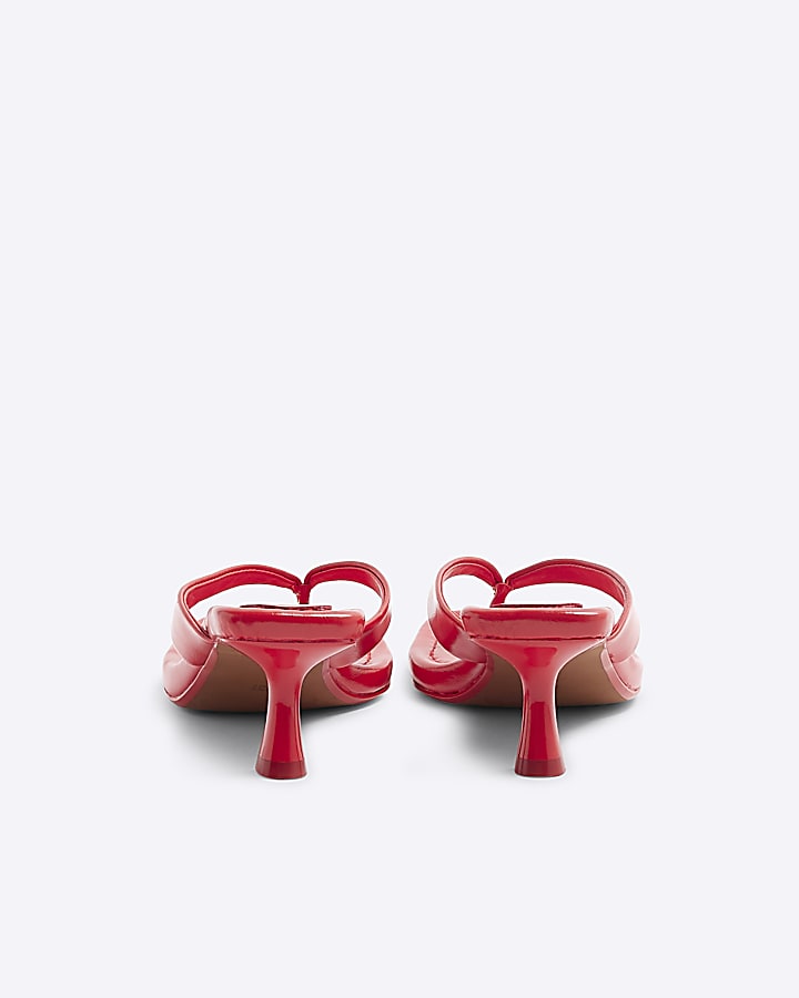 Red Toe Thong Heeled Sandals | River Island