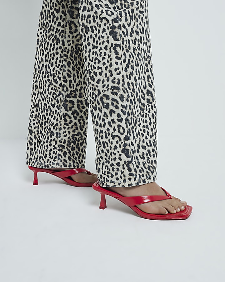 Red Toe Thong Heeled Sandals | River Island