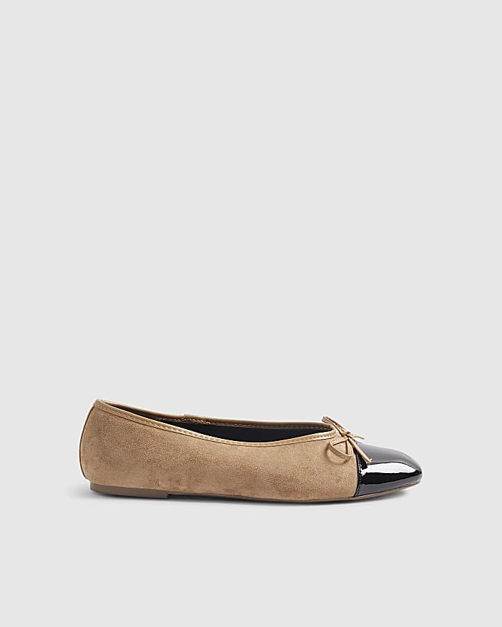 Beige Toe Cap Bow Ballet Pumps | River Island