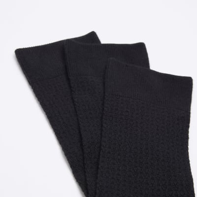 3pk Black Ankle Ribbed Bamboo Socks River Island