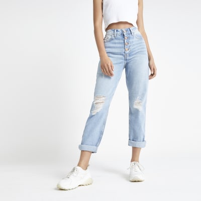 Light blue Mom rip jeans | River Island