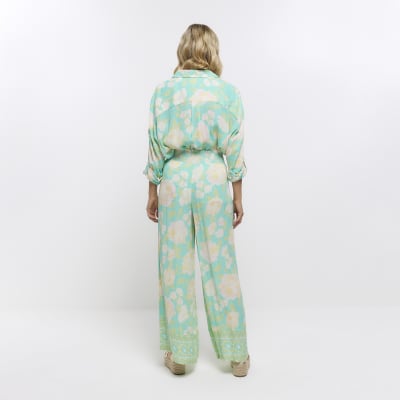 Aqua print palazzo trousers | River Island