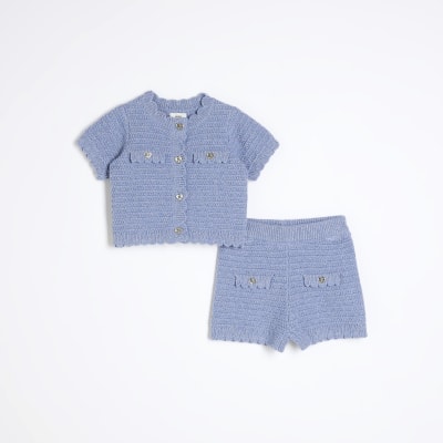 Baby Girls Blue Short Sleeve Cardigan Set | River Island