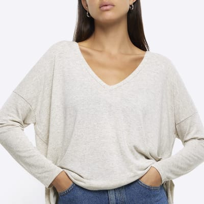 Beige Batwing Long Sleeve Top River Island