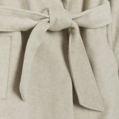 Beige belted wrap coat | River Island