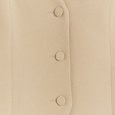 Beige button up long waistcoat | River Island