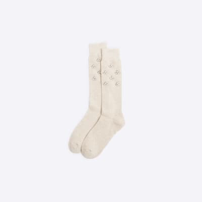 Beige Embellished Sock | River Island