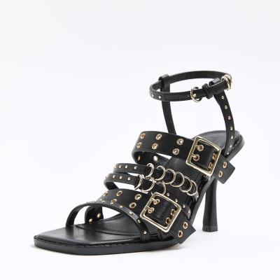 Black buckle heeled sandals | River Island