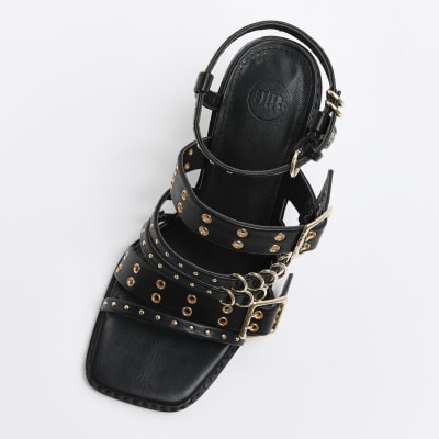 Black buckle heeled sandals | River Island