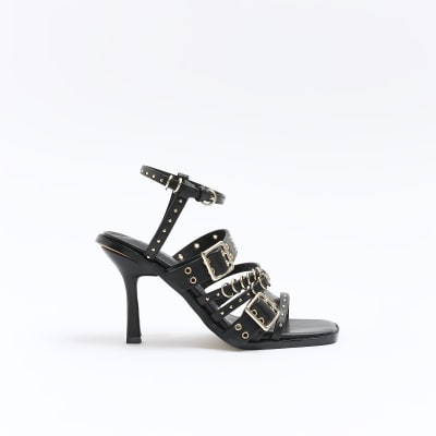 Black buckle heeled sandals | River Island