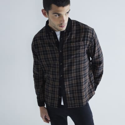 Black Corduroy Collar Check Shirt | River Island