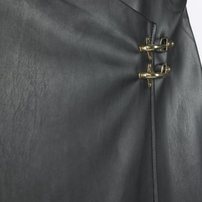 Black Faux Leather Buckle Wrap Mini Skirt River Island