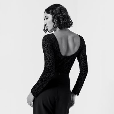 Black Floral Mesh Open Back Top | River Island