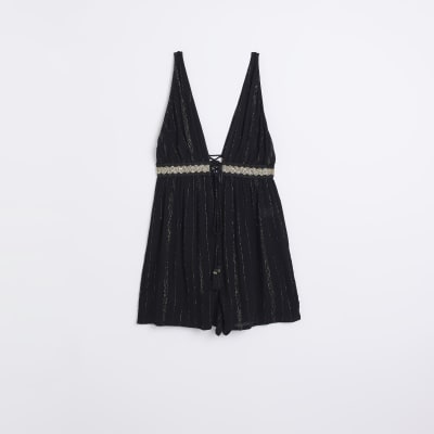 Black Halter Neck Playsuit River Island