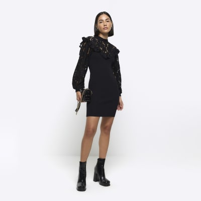 Black Lace Bodycon Mini Dress River Island