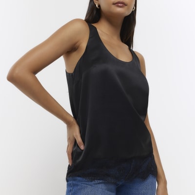 Black lace hem tank top | River Island