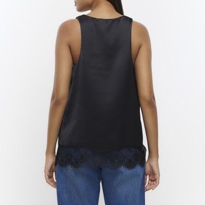 Black lace hem tank top | River Island