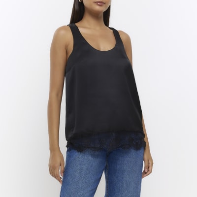 Black lace hem tank top | River Island