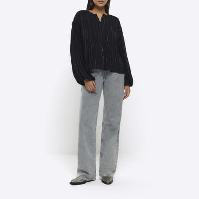 Black Lace Pleated Blouse River Island
