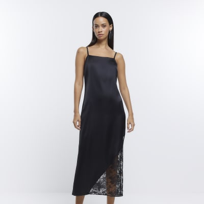 Black Lace Slip Dress River Island