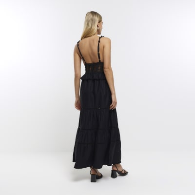 Black Lace V Neck Maxi Dress River Island