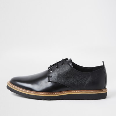 Black leather derby shoes | River Island