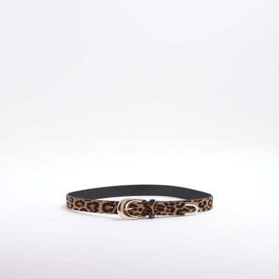 Black leopard print belt | River Island