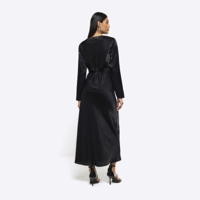 Black long sleeve cowl neck column dress | River Island