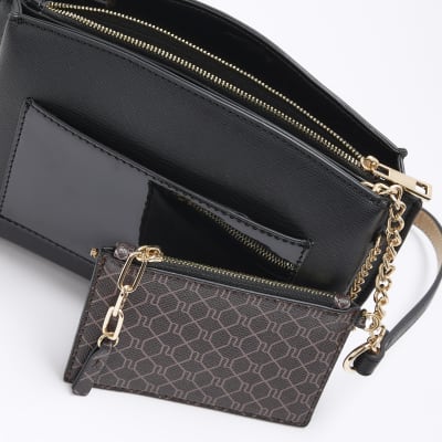 Black RI monogram pouch cross body bag | River Island