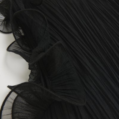 Black ruffle plisse mini dress | River Island