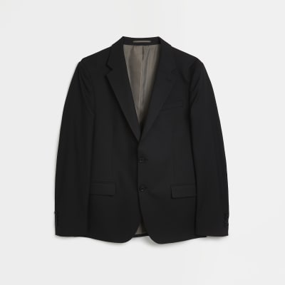 Black skinny fit twill suit jacket | River Island