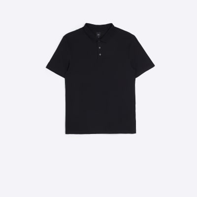 Black slim fit buttoned polo shirt | River Island