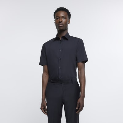 Black Slim Short Sleeve Button Up Shirt River Island