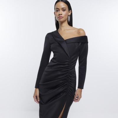 Black split bodycon midi dress | River Island