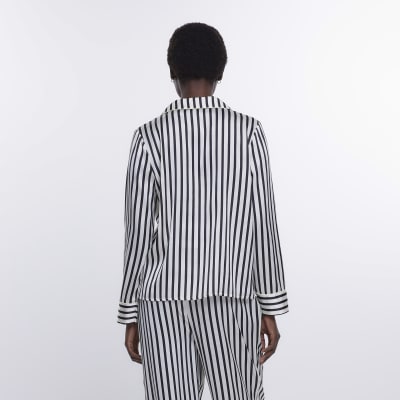 Black stripe satin pyjama top | River Island