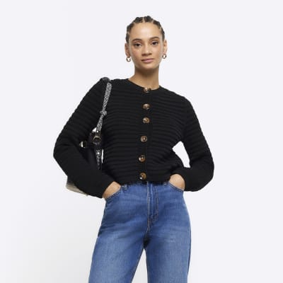 Black Textured Knit Cardigan | River Island