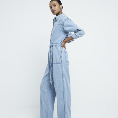 Blue Denim Cutwork Jumpsuit | River Island