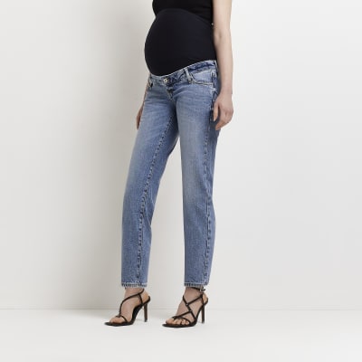 Blue denim low rise straight jeans | River Island