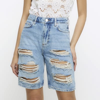 Blue Denim ripped shorts | River Island