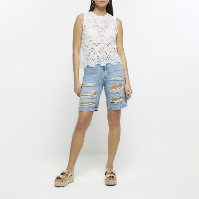 Blue Denim ripped shorts | River Island