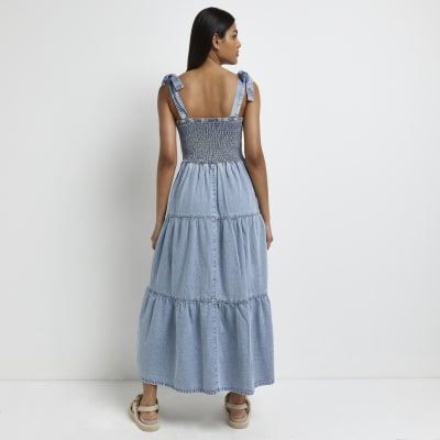 SHIRRING COLLAR DENIM DRESS | tomykospa.com