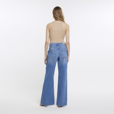 Blue denim wide leg jeans | River Island