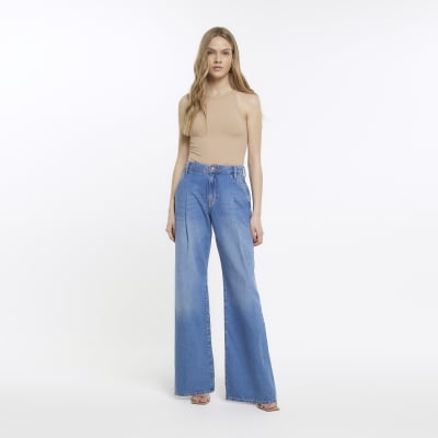 Blue denim wide leg jeans | River Island