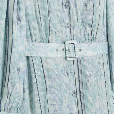 Blue Floral Belted Swing Midi Dress River Island