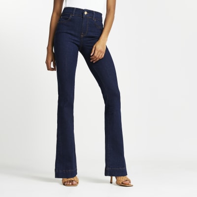 Blue high rise flared denim jeans | River Island