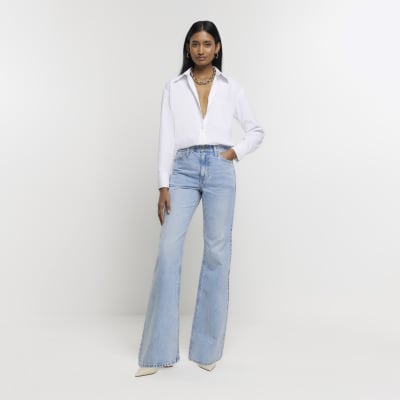 Blue high waisted relaxed straight jeans | River Island