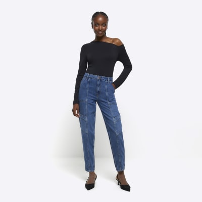 Blue high waisted tapered jeans | River Island