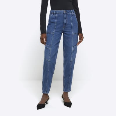 Blue high waisted tapered jeans | River Island