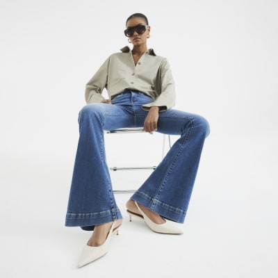 Blue High Waisted Tummy Hold Flared Jeans | River Island
