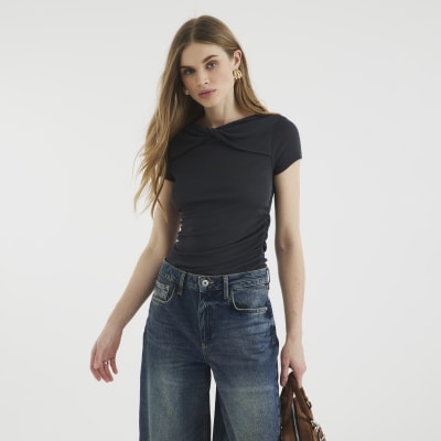 Blue Mesh Twist Front Top | River Island